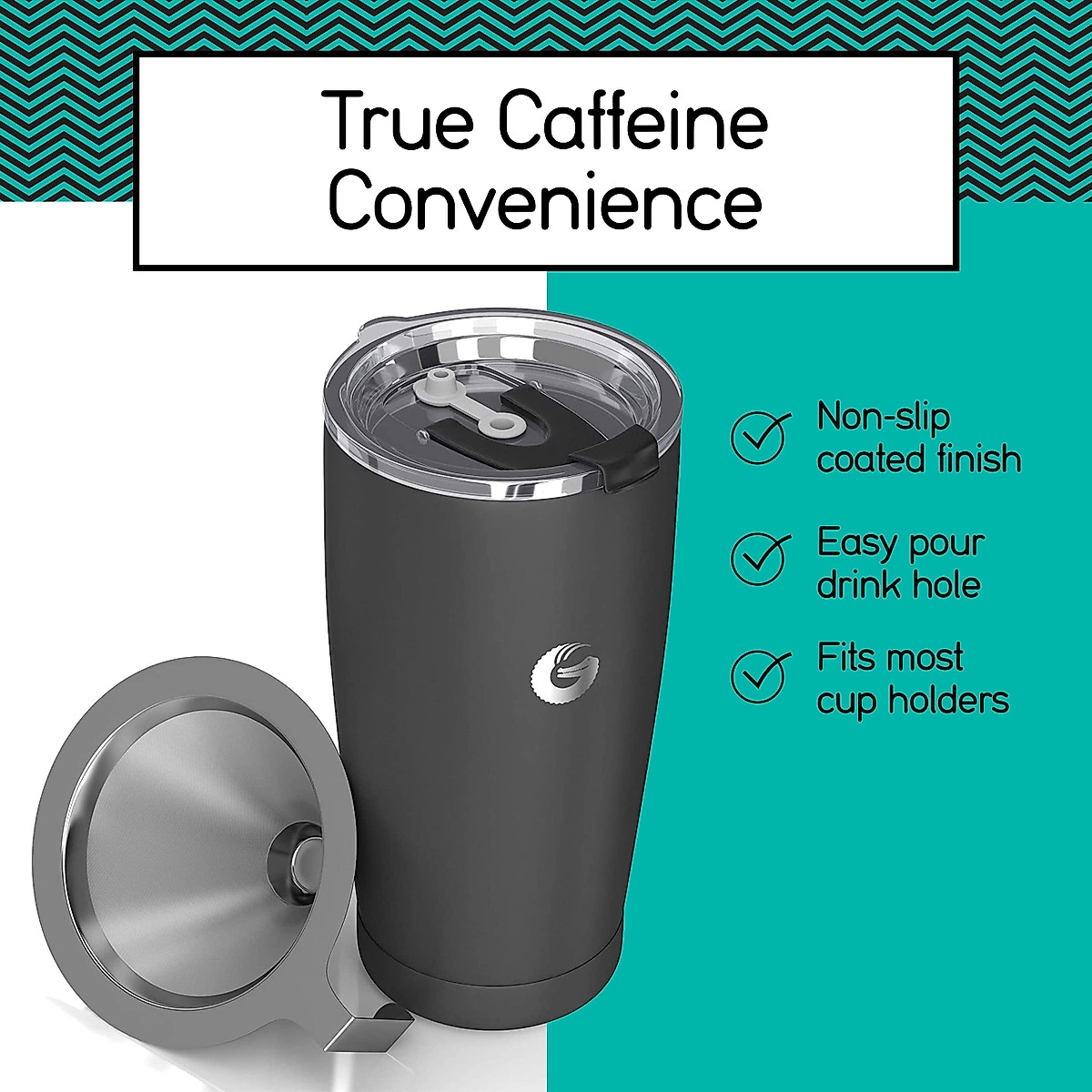 Coffee Gator Coffee Travel Mug - 20 OZ Stainless-Steel, Vacuum Insulated Tea and Coffee Tumbler for Women and Men with Leakproof Lid & Paperless Dripper, Gray