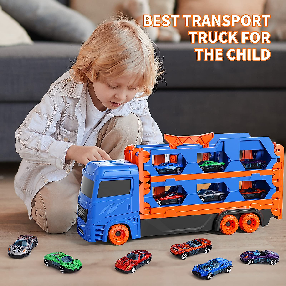 iHaHa Toddler Toys for 3 4 5 6 Years Old Boys, Die-Cast Transport Truck Car Toys 6-Inch Race Track for Boys Kids, Toddler Car Toys Track Set for Kids Boys Girls