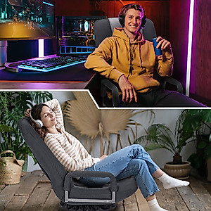 ACIPENSER Swivel Gaming Chair Multipurpose Floor Gaming Chair for Playing Video Games, TV, Reading w/Armrest Lumbar Support & 6 Adjustable Postion Backrest for Adults & Kids,Grey