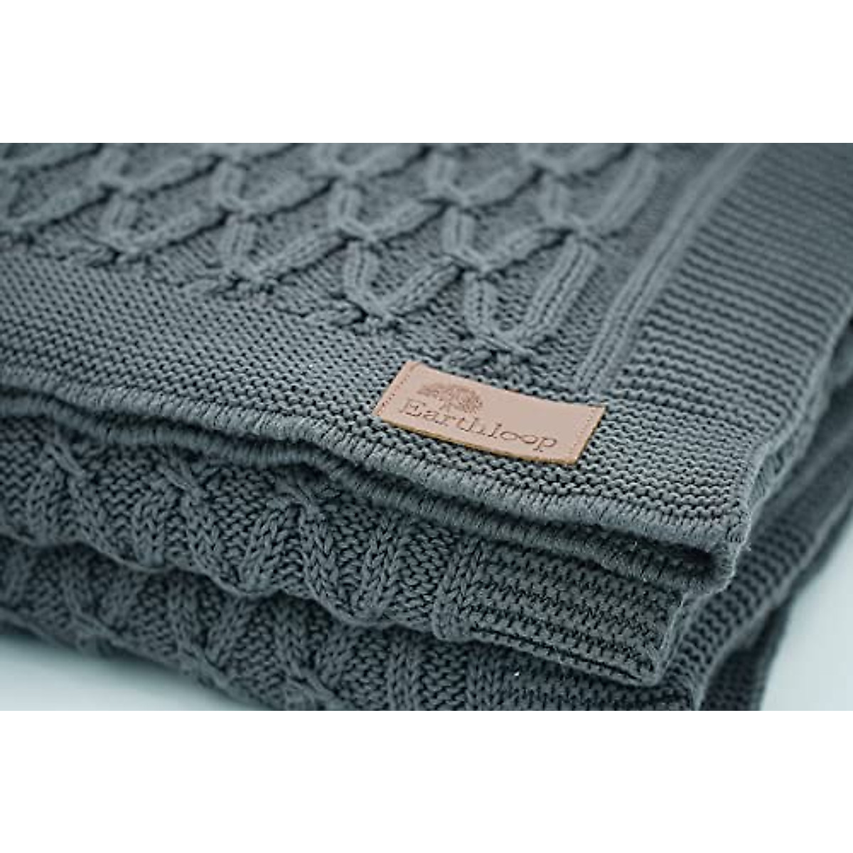 Knit Throw Blanket 60 x 50 inches | 100% Organic Cotton – GOTS Certified | Couch and Bed Throw Blankets | Knitted Throws | Adult Cable Knit (60 x 50 in, Charcoal)