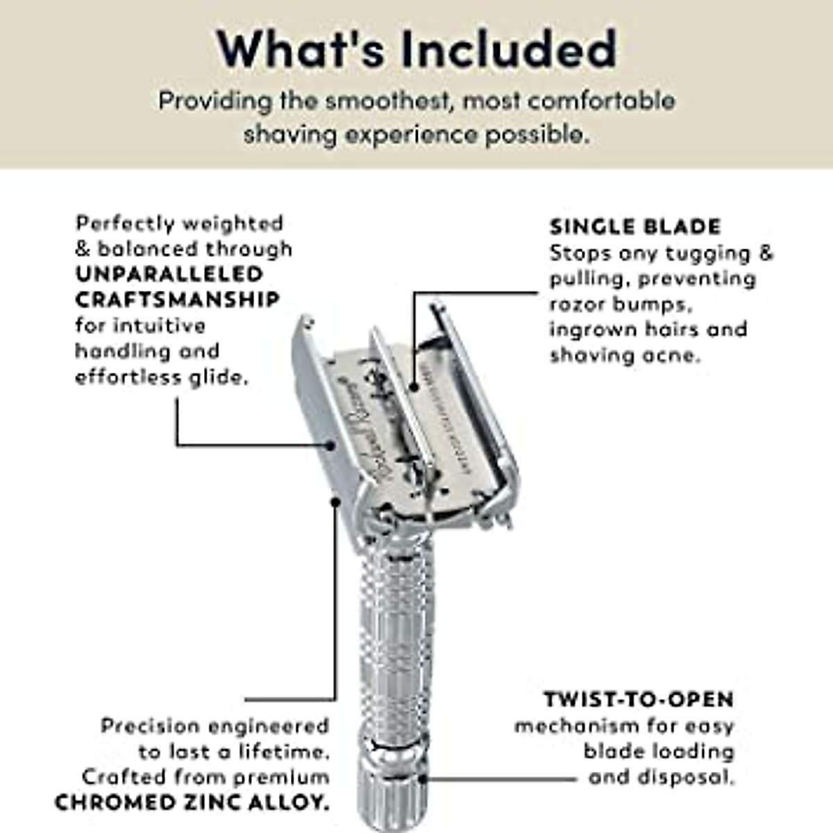 ROCKWELL RAZORS R1 Double Edge Safety Razor in Gunmetal, Butterfly Open with 5 Blades