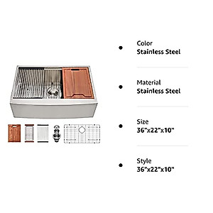 36 Farmhouse Sink Stainless Steel - Lordear 36 inch Kitchen Sink Apron Front Ledge Workstation 16 Gauge Stainless Steel Single Bowl Luxury Farm Sink Basin
