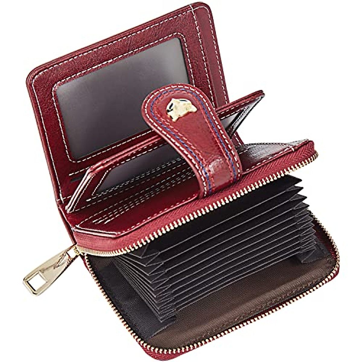 FOXLOVER RFID Credit Card Holder for Women, Ladies Small Leather Credit Card Case Security Accordion Wallet