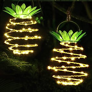 JSOT 2 Pack Solar Lanterns Outdoor Waterproof, 60LEDs Hanging Pineapple Decorative Lights for Backyard, Porch, Patio, Table, Yard, Balcony, Plants, Teepee, Lawn, Pathway, Warm Light.
