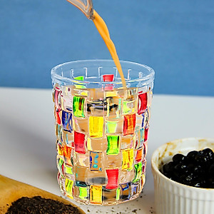 Luxshiny Painted Juice Glasses Painted Cup Painted Juice Cup Dessert Cup Cocktail Cup Glass Containers with Lids Mexican Glass Cups Ribbed Glassware Wine Dinner Party Drinking Glass Crystal