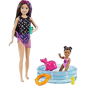 Barbie Skipper Babysitters Inc Playset with Skipper Doll, Color-Change Small Doll, Pool, Squirt Whale Toy & Accessories