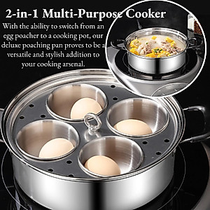 GOVNPJ Egg Poacher Pan, Poached Egg Pan Stainless Steel Egg Pan with 4 Cups Egg Cooker Poached Egg Maker for Kitchen (without coating)