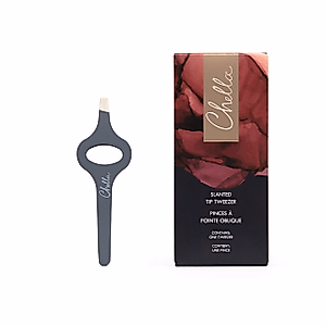 Chella Eyebrow Tweezers, Rubber Coated Stainless Steel Slanted Brow Tweezer