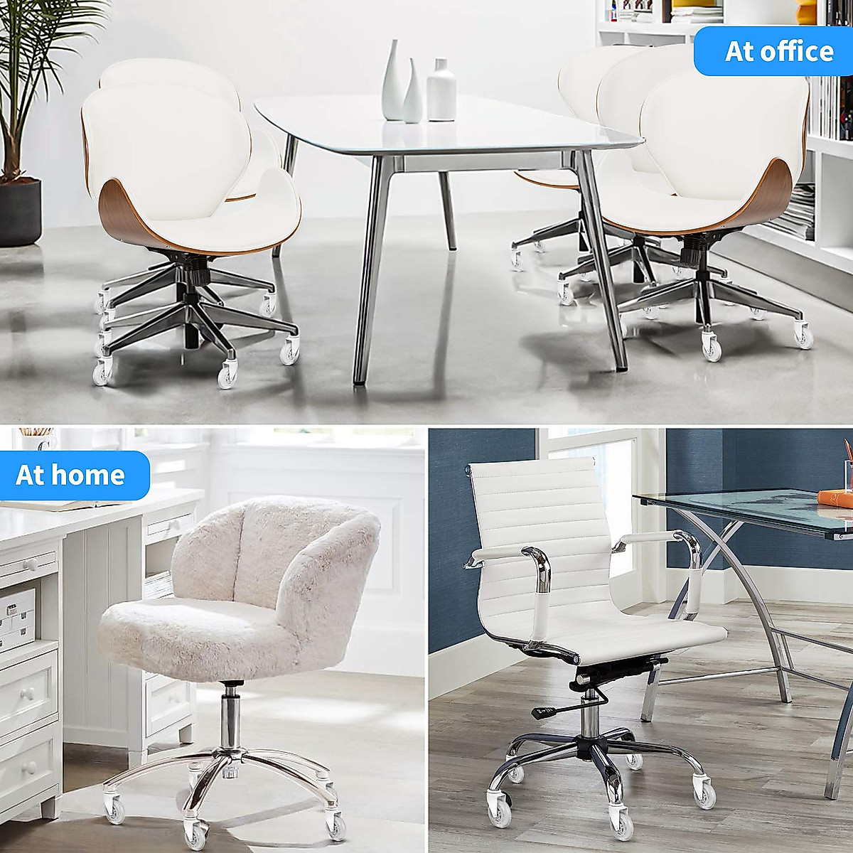 Office Chair Wheels Replacement,(Set of 5) 3'' Rollerblade Wheels Smooth Rolling Heavy Duty Casters Safe for All Floors Including Hardwood - Universal Stem 7/16 Inch, White