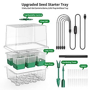Seed Starter Tray with Grow Light, 30 Large Flexible Pop-Out Cells, 5 Pack Seedling Starter Trays with Air Vent Humidity Dome, Seed Starting Kit for Greenhouse Seeding Planting Growing[Clear Base]