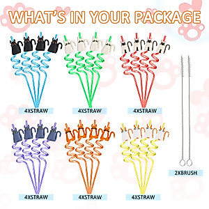 Cat Party Supplies, 24Pcs Cat Straws and 2Pcs Cleaning Brushes, Reusable Plastic Cat Straws, Cat Party Supplies Favors，Birthday Party Decorations