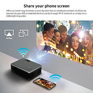 Gabba Goods WiFi Smart Projector Supports Up To 1080P Cast With WiFi Or HDMI Gift for Kids, Phone Projector for Home Theater, Movie, Cartoon, Compatible with PC/Tablet/Fire Stick/iOS and Android Phone