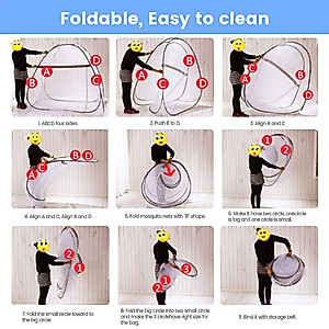 Tinyuet Mosquito Net for Bed, Portable Double Door Pop-up Mosquito Netting with Net Bottom, 59x78.7in Bed Tent for Indoor and Outdoor Use, Insect Screen - Blue Edge