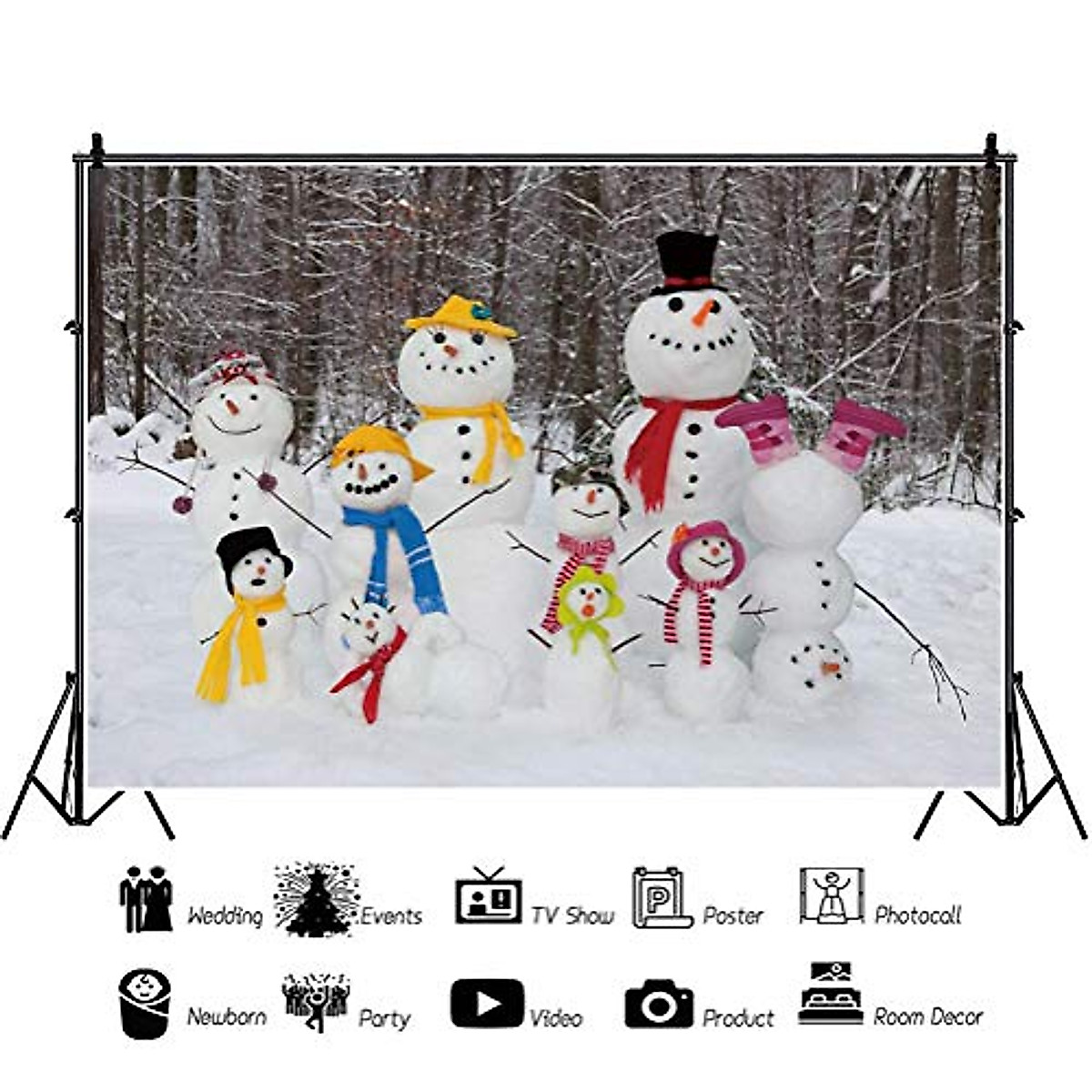 DORCEV 5x3ft Snowman Photography Backdrop for Christmas Party Background Winter Cold Snow Tree Forest Snowman Family Xmas Party Banner Wallpaper Kids Adult Christmas Photo Studio Props