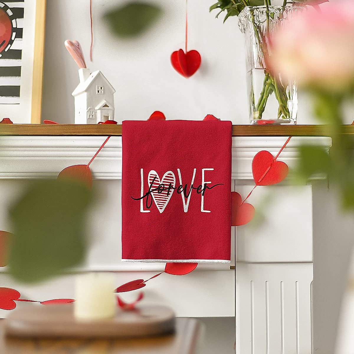 Artoid Mode Love Forever Hearts Hello Valentine's Day Kitchen Towels Dish Towels, 18x26 Inch Anniversary Decoration Hand Towels Set of 4