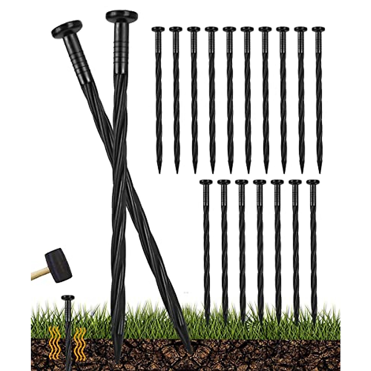 Meboyz 50 Pack of 8-inch Plastic Landscape Edging Spikes are Perfect for anchoring Weed barriers, Paver Edging, Artificial Turf, Grass Pathways, and More.