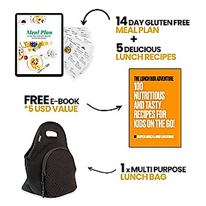 ANGU Neoprene Lunch Bag with Pocket - Keep Your Lunch Nice and Chilled - Washable Lunch Bags Made of Durable 5mm Neoprene - Quality YKK Zippers will Never Break - Soft Cotton Feel (Black)