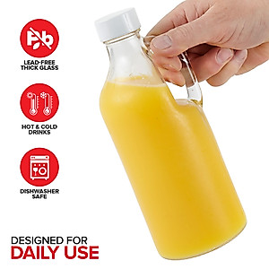 Stock Your Home 40 oz Glass Milk Bottle with Lid and Handle (2 Pack), 4 Reusable Caps, Milk Container for Refrigerator, Glass Juice Bottles, Water, Almond Cow Milk Storage Bottle, Glass Milk Jug