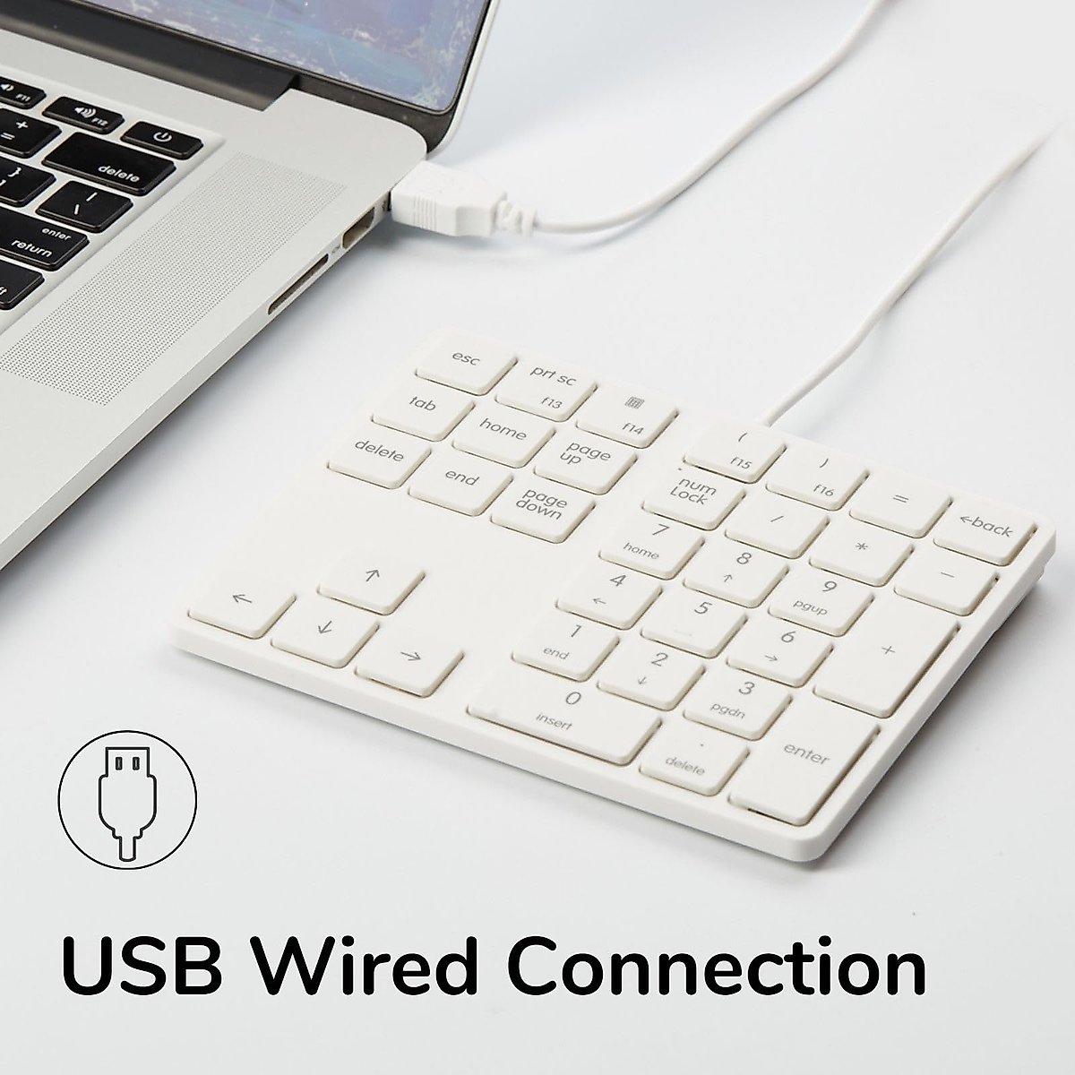 Levieny Wired Number Keypad - 34 Key USB Numeric Keypad, Magicforce Accounting 10 Key for Laptop, Surface Pro, Notebook (White)