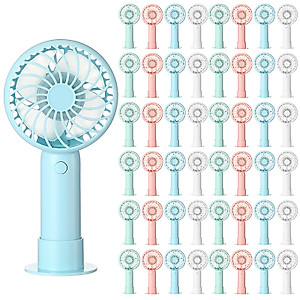 Tujoe Mini Powerful Handheld Fan Mini Portable Fan 3 Speed Personal Small Desk Fan with Base USB Rechargeable Fan for Women Eyelash Makeup Office Travel Beach Indoor Outdoor(48 Pcs)