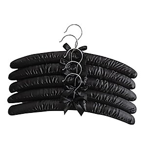 WODMB Practical 15 Inch Large Satin Padded Hangers,Silk Hangers for Wedding Dress Clothes(Black,5 Pack)