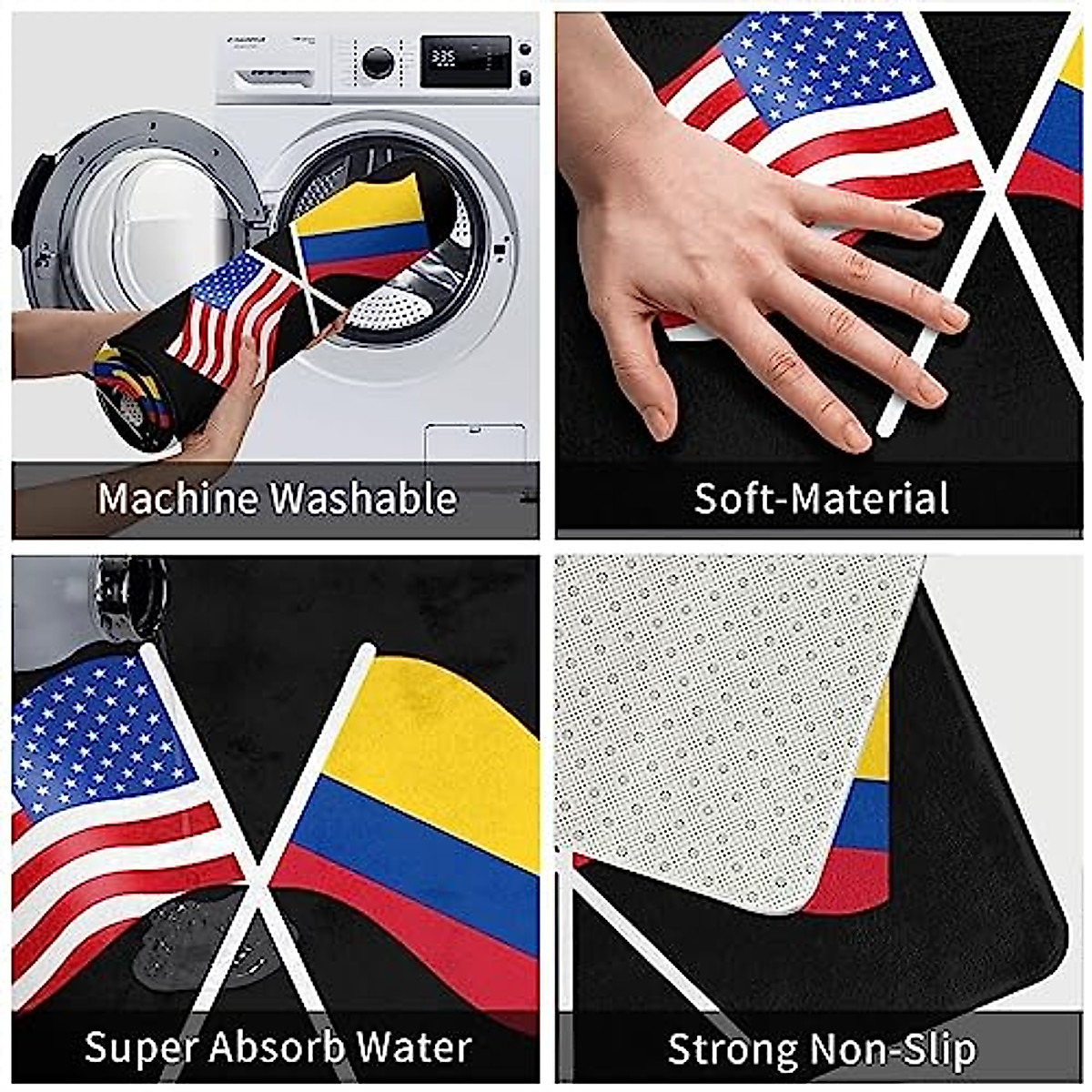 American and Colombia Flag Non-Slip Mat 20x31in Suitable for Home Kitchens and Offices