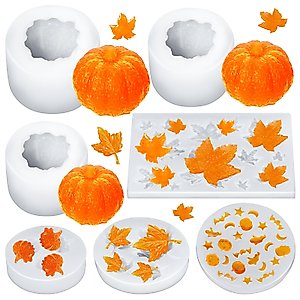 7 Pcs Pumpkin Candle Molds, Halloween Silicone Mold for DIY Craft Making Decoration Supplies, Thanksgiving Maple Mold and Ghost Mold for Candle, Chocolate, Candy, Clay, Soap, Butter Crafting Projects