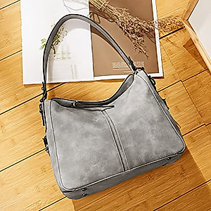 CLUCI Purses and Handbags for Women Leather Hobo Tote Fashion Ladies Crossbody Large Bucket Shoulder Bag Vintage Two Toned Grey and Women Wallet Large Capacity Leather Zipper Bundles