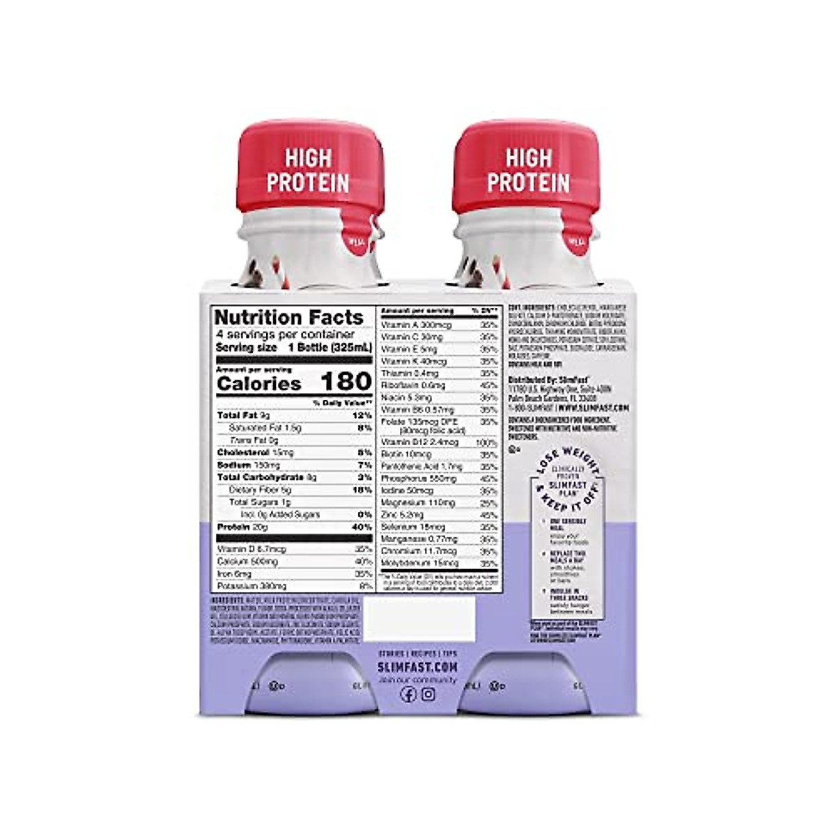 SlimFast Advanced Energy High Protein Meal Replacement Shake, Rich Chocolate, 20g of Ready to Drink Protein with Caffeine, 11 Fl. Oz Bottle, 4 Count (Packaging May Vary)