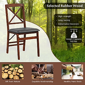 GOFLAME Folding Dining Chairs Set of 2, Foldable Side Chairs with PVC Padded Seat & High Backrest, 2 Pack Wooden Dining Chairs for Living Room, Kitchen, Restaurant