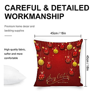 Xmas Ball Baubles Quote Throw Pillow Covers 18×18 Pillowcases Set of 2 Merry Christmas Linen Decorative Square Pillow Case Cushion Covers Standard Size for Sofa Couch Outdoor Bed Pillow Protectors