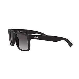 Ray-Ban RB4165 Justin Rectangular Sunglasses, Rubber Black/Light Grey Gradient Dark Grey, 55 mm