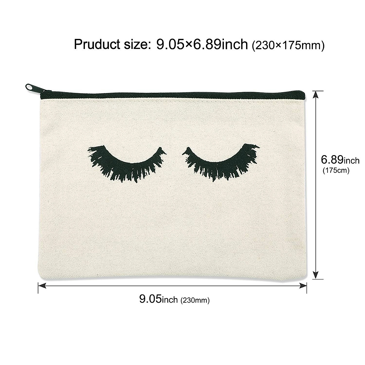 PHOGARY 6PCS Canvas Makeup Pouch, Cosmetic Bag Bulk Travel Make Up Pouch Toiletry Case with Zippered Pocket for Women (Eyelash Pattern) Cream