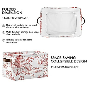 Kigai 2 Pack Storage Basket Chinoiserie Style Foldable Storage Box Laundry Hamper with Handle Toy Storage Bin for Home Closet Office Shelf