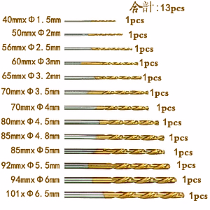 KEWAYO 13-Piece HSS Twist Drill Bit Set - Titanium Nitride Coated High Speed Steel, 1.5 to 6.5mm, Jobber Length for Metal, Cast Iron, Wood, Plastic - Complete with Metal Storage Case