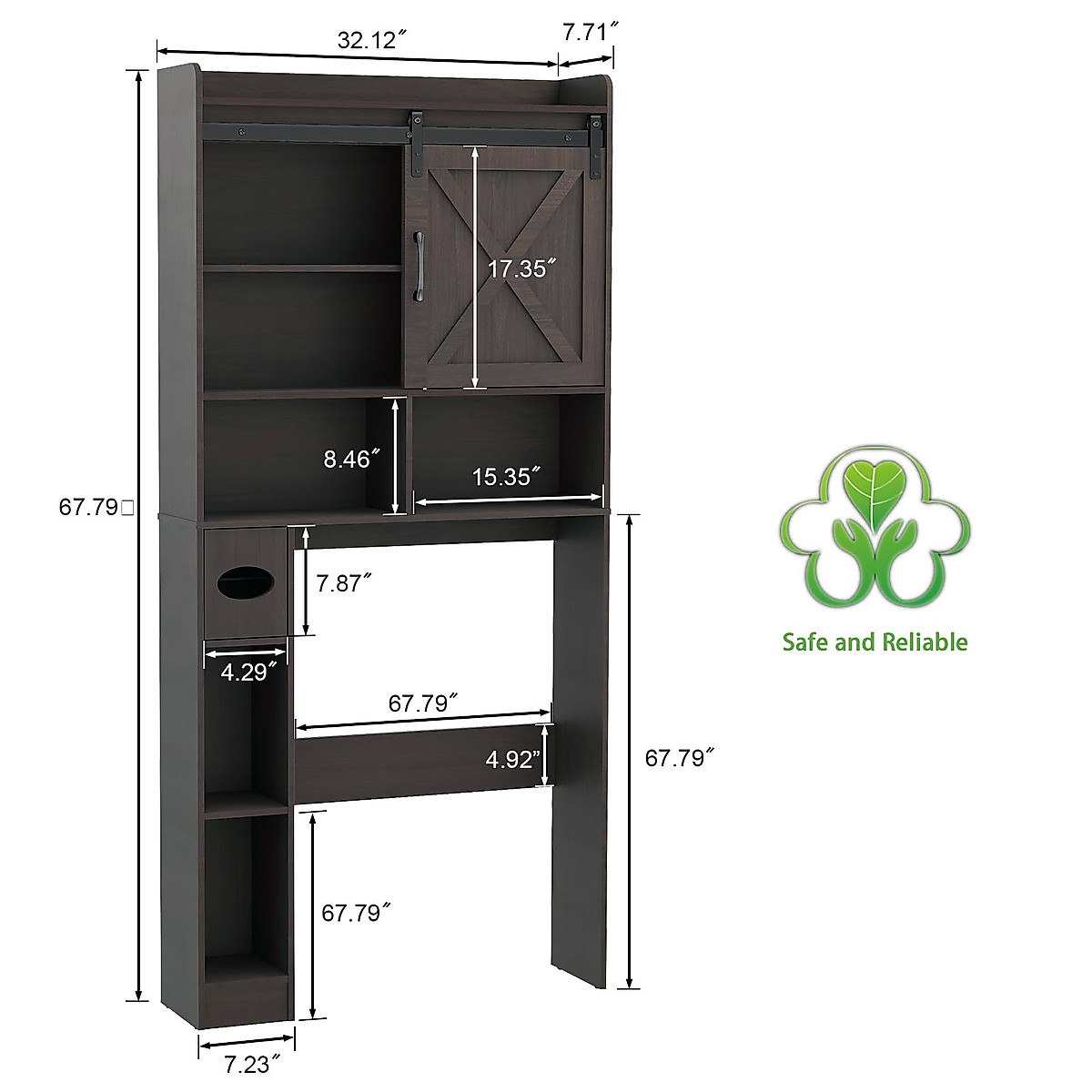 Over The Toilet Storage Cabinet, Farmhouse Storage Cabinet Over Toilet with Sliding Barn Door & Toilet Paper Holder Stand，Home Space-Saving Toilet Rack, for Bathroom, Restroom, Laundry