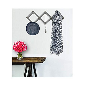 THE NIFTY NOOK Wall Mounted Wood Expandable Accordian Coat Rack Hanger 10 Metal Pegs - 24" Length (Gray)