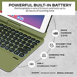 mobee Unitype iPad 7th 8th and 9th Generation Keyboard Case for iPad 10.2 2021 & 2020, iPad Air 10.5 2019, iPad Pro 10.5 2017 Backlit Keys 360° Bluetooth with Touchpad iPad Air 3 Gen - Tactical Green