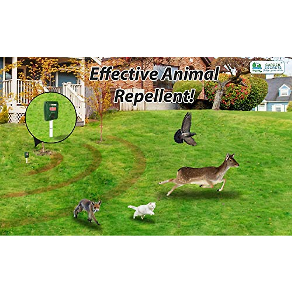 GARDEN SECRETS (2023 Version) Compact Solar Ultrasonic Animal Repellent. Skunk Raccoon Deer Coyote Cat Rat Mice etc Deterrent. Keep Pests Away from Your Property Within 2-4 Weeks. (Green, 3 Pack)