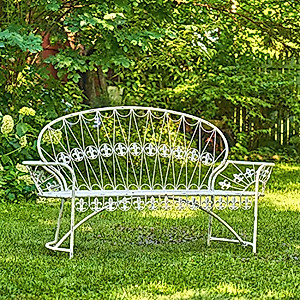 Zaer Ltd. 65" Long 3-Person Parisian Garden Bench with Curved Back Paris 1968" (Antique White)