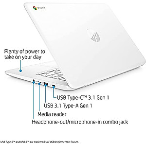 HP 14 14" HD Chromebook, Intel Celeron N3350 Dual-core, Intel HD Graphics 500, 4GB RAM 32GB eMMC, Bluetooth, Built-in Webcam, HDMI, Chrome OS, Snow White
