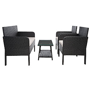 SAFAVIEH Outdoor Collection PAT7505 Conversation Set, Black/Light Grey