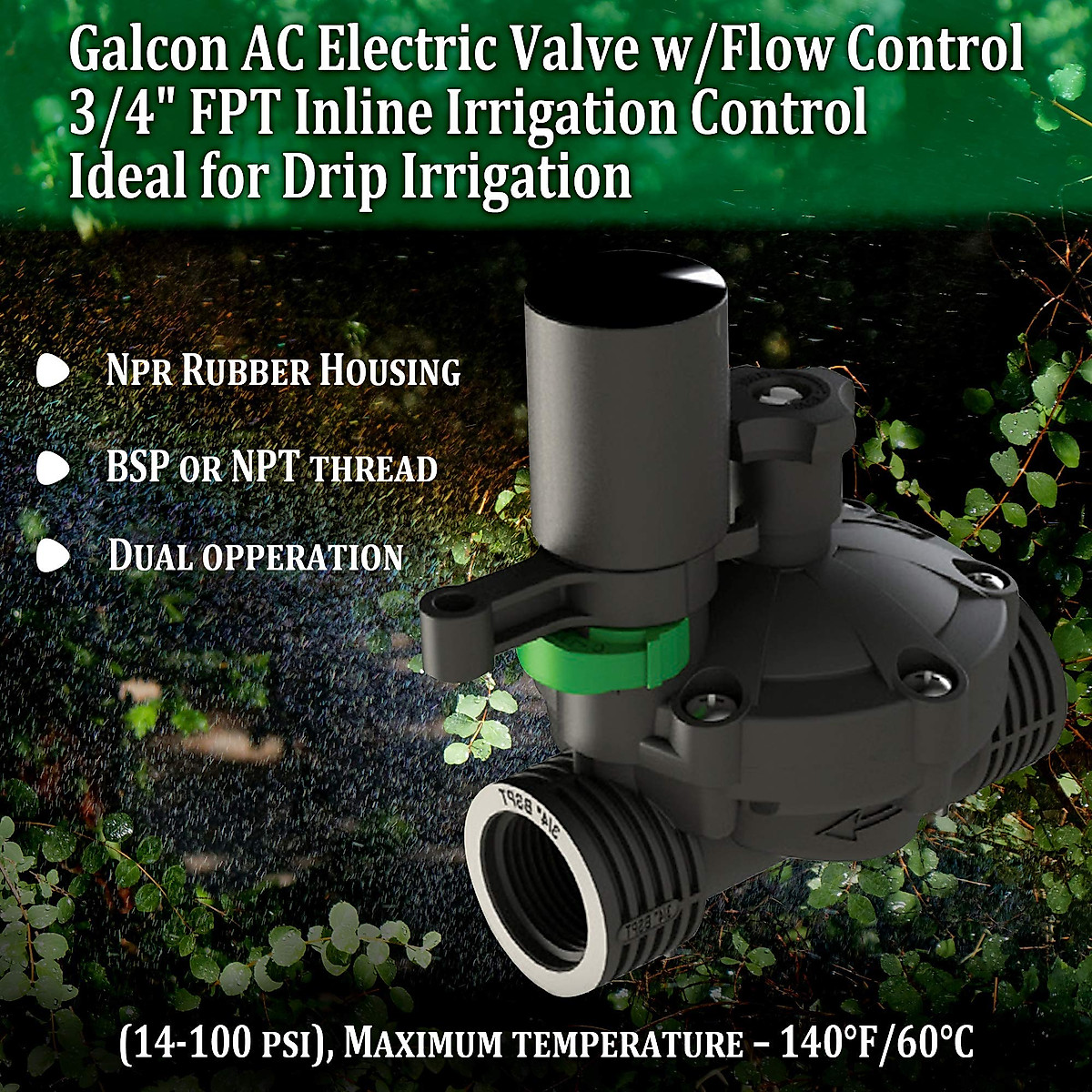 Galcon YLZ 3/4-inch Solenoid Globe Valve AC 24V FPT Irrigation Control Inline w/Flow Control Reinforced Plastic, Drip Irrigation, Greenhouse Residential & small Commercial Sites GAVASY312Q9