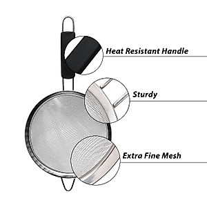 Makerstep 8 Inch Large Mesh Strainer, Stainless Steel, Mesh Sieve with Insulated Handle, Sifter for Rice, Quinoa, Coffee and Tea