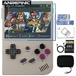 RG35XX Linux Handheld and Garlic Handheld Game Console 3.5'' IPS Screen, 35xx with a 64G Card Pre-Loaded 6900 Games, RG35X Supports HDMI and TV Output 2600mAh Battery with Bag RG35XX(RG35XX-Grey)