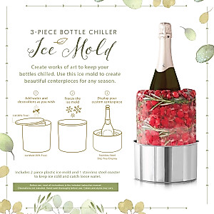 Laura Ashley Champagne Bucket Ice Mold, Create a Custom Ice Bucket for Wine or Liquor Bottles, Includes Stainless Steel Drip Tray, Add Decorations for a Unique Centerpiece