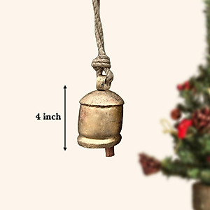 4 inch Giant Harmony Cow Bells Huge Vintage Handmade Rustic Lucky Christmas Hanging jingle bells (Country Rustic, Large) Set of 4 Handmade Bells with Jute Rope