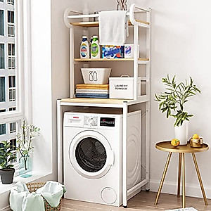 BKGDO Washer Storage Frames Floor Standing for Over Toilet,Bathroom Storage Rack,Bathroom Organizer Units with Clothes Hanging/White