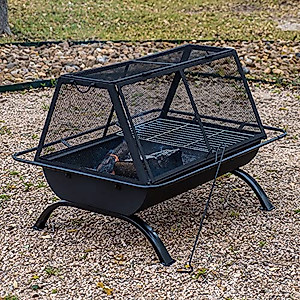SUNCREAT Outdoor Fire Pit with Steel Grill, 36 Inch Large Wood Burning Firepit for Outside with Cooking BBQ Grill Grate, Spark Screen, Fireplace Poker, and Waterproof Cover