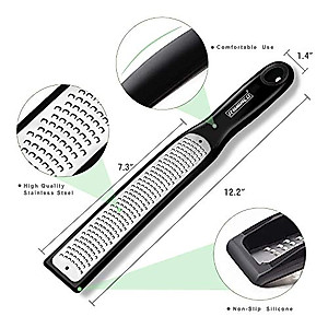 Raniaco Lemon Zester Citrus Grater - Stainless Steel Grater, Flat Kitchen Graters for Cheese, Lemon, Garlic, Chocolate Zester with Soft Protective Cover, Rubber Base Long Handheld Grater (Long)